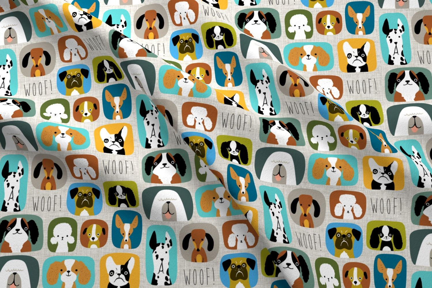 Mod Dogs say Woof Fabric Doggie Portrait Gallery By