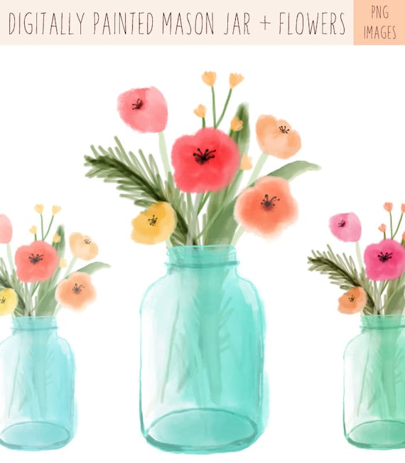 Digitally Painted Mason Jar Clip Art and Digitally Painted