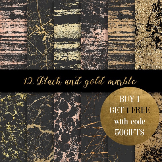 Gold marble digital paper Black marble paper marble
