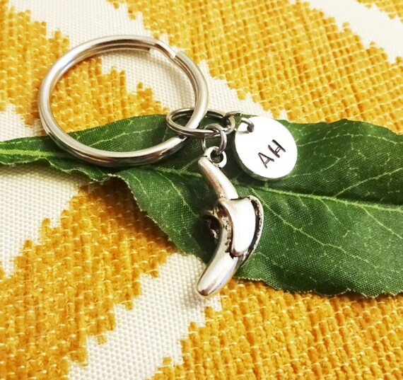 3D BANANA KEYCHAIN with initial charm Choose keyring clasp