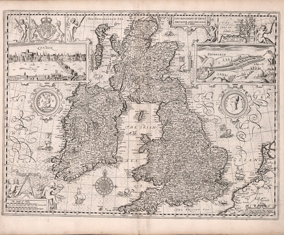 Historical Map of England Great Britain 17th Century Fine