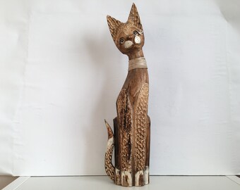 Carved wooden cat | Etsy