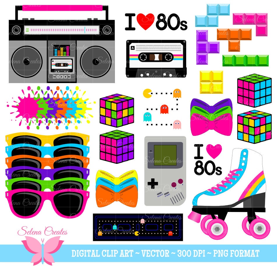 80s Clipart Set Digital Clipart Clip Art 1980s Set Vector