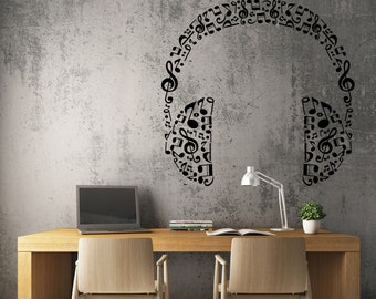 HEADPHONES Wall Decal Sticker mural dj Music ear phones