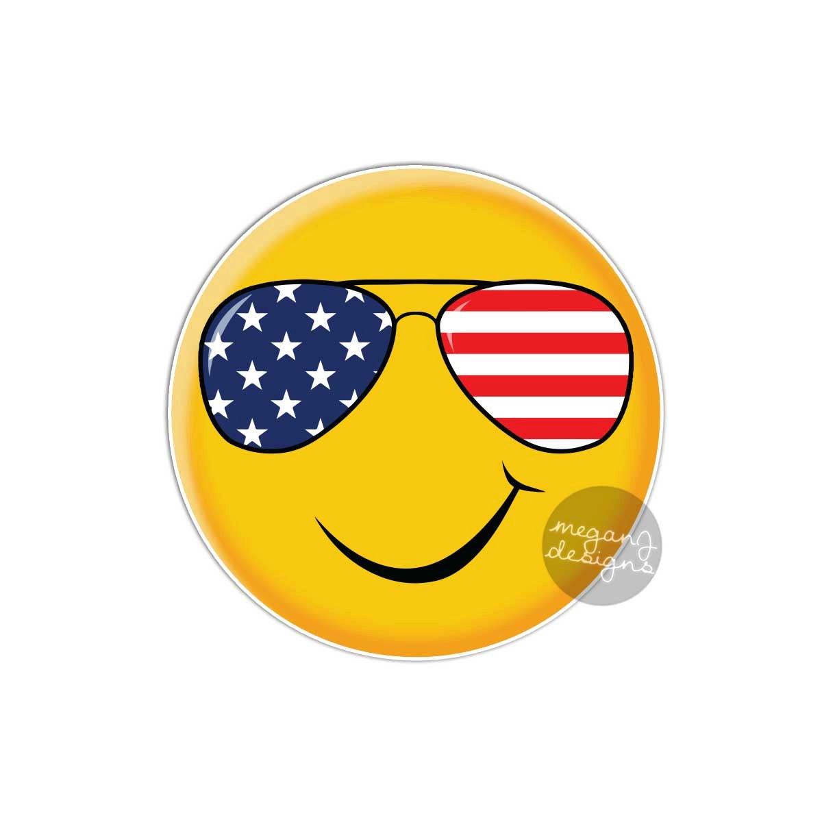 Patriotic Sunglasses Smiley Face Sticker Cute USA Emoji