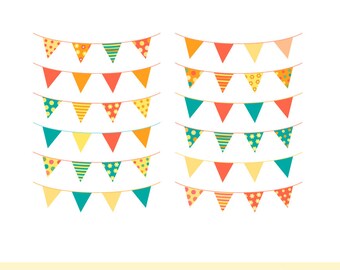 Hand drawn doodle bunting clipart Black and white flag clip