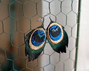 Peacock earrings | Etsy
