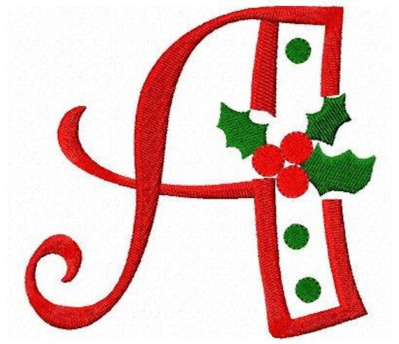 Christmas holly letters font machine embroidery design