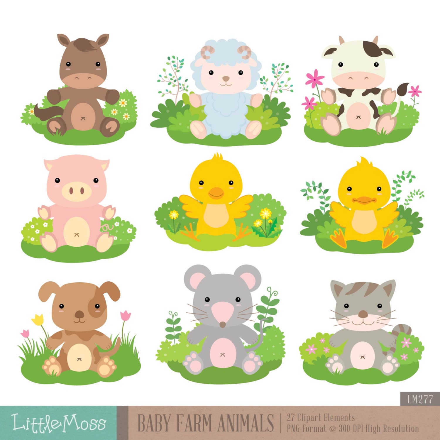 Baby Farm Animals Digital Clipart