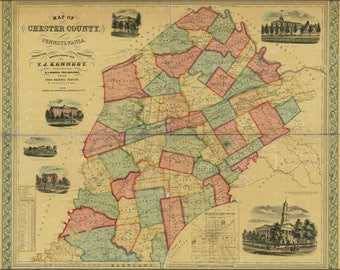 Geological Map of Chester County PA 1880 Reproduction