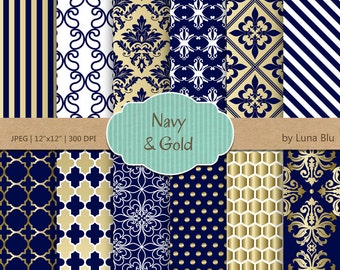 Navy and Gold Digital Paper: Navy and Gold