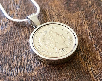 UK Tuppence necklace. ENGLAND coin jewelry. coin necklace.