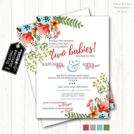 Double Baby Shower Floral Invite Dual Garden Babyshower