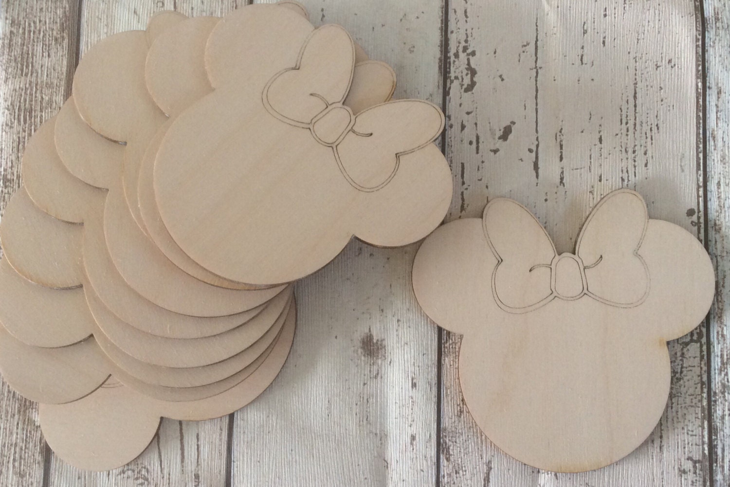 pack of 10 unpainted laser cut Minnie Mickey Mouse heads with