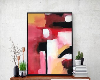 Red abstract art | Etsy