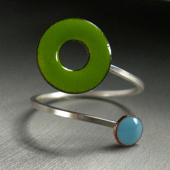 Lifesaver In Orbit Ring Lime Green and Sky Blue Kiln-fired