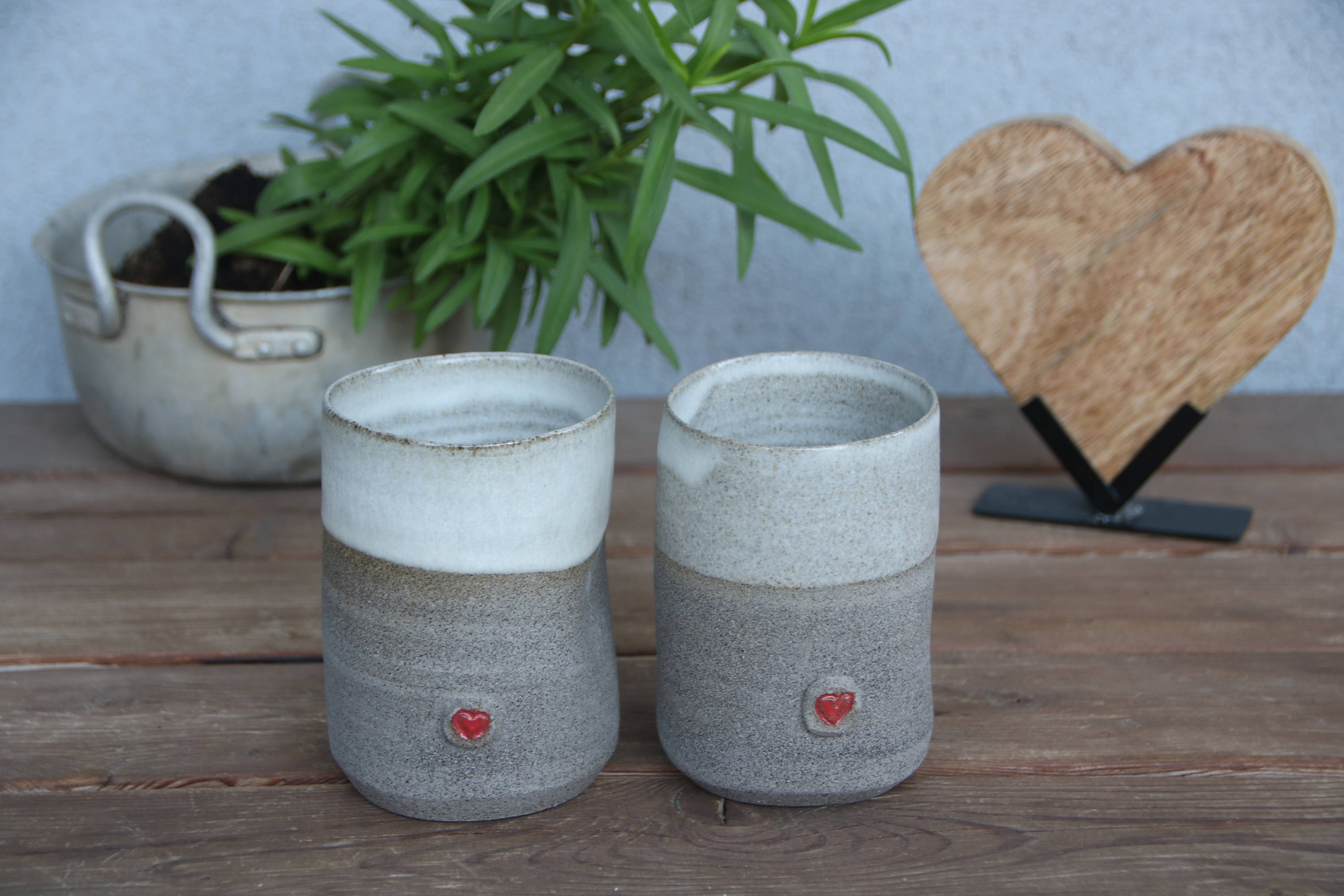 set of two pottery Coffee mugs handless 2 ceramic mugs with