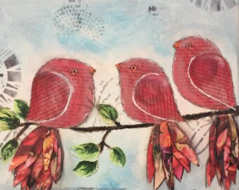 Red bird art | Etsy