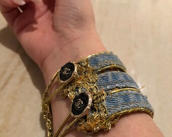 Denim cuff bracelet | Etsy