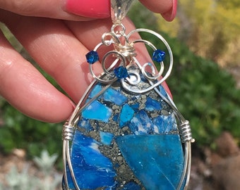 Turquoise Copper Matrix Necklace blue and purple sterling