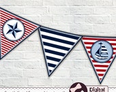 Items similar to Printable Nautical Bunting Banner, Triangle, Pennant ...