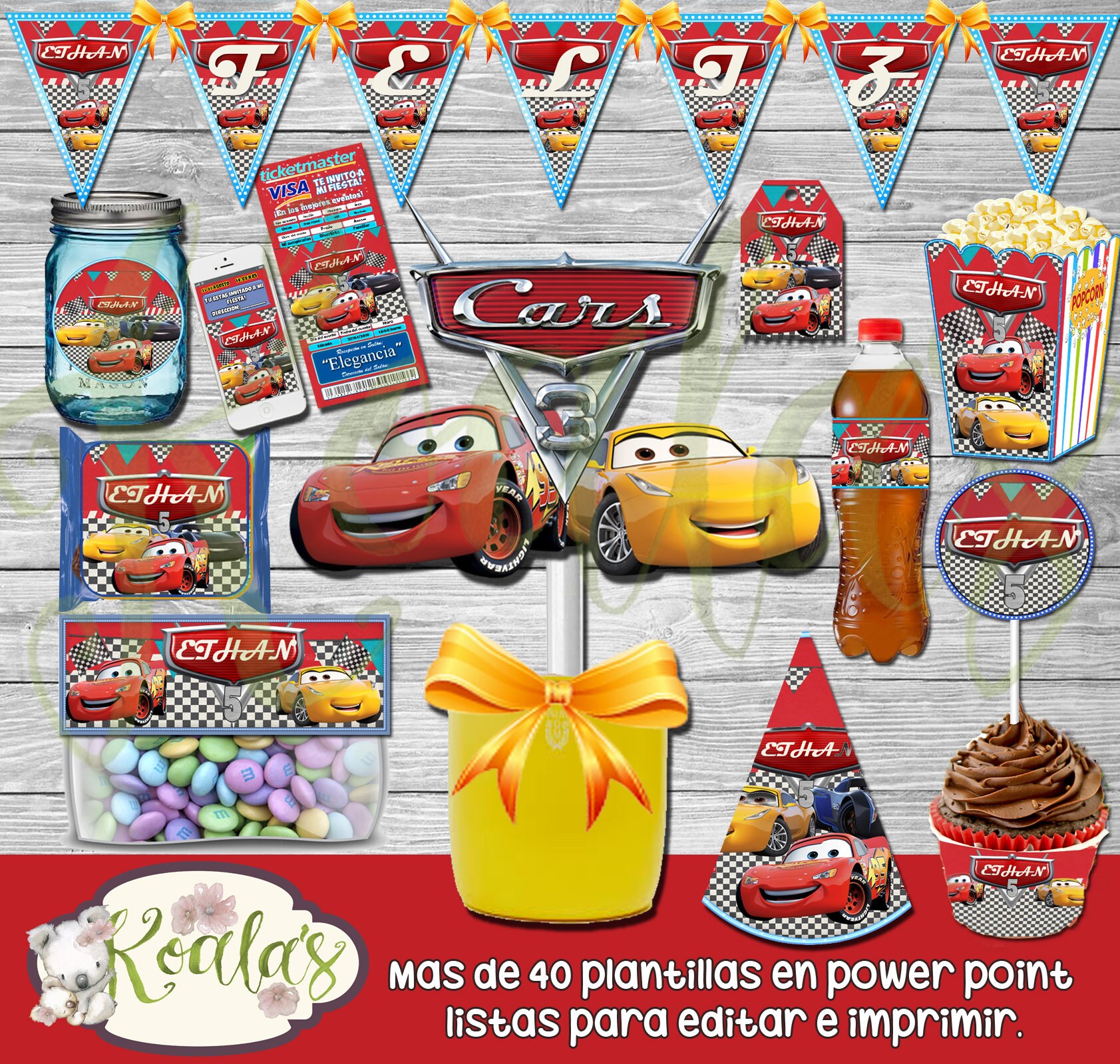 Cars 3 Carros Kit Imprimible editable candy bar mesa de