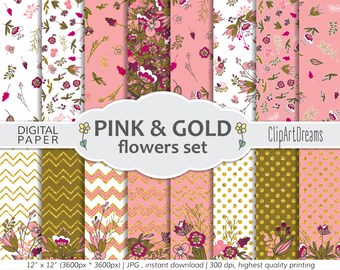 Bright Floral Digital Paper Colorful Floral Patterns Flower