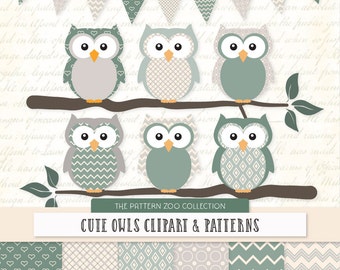 Blue Owls Clipart with Baby Wording. Cute Baby owls new baby