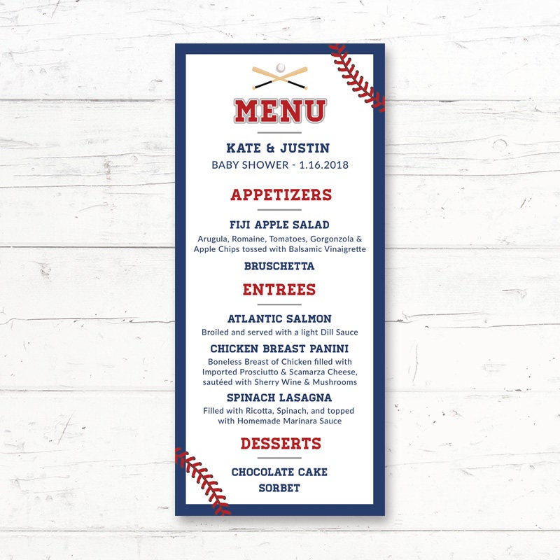 Baseball Printable Menu Card Wedding Bridal Shower Baby