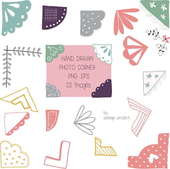 Hand drawn photo corner clipart for scrapbooking card making