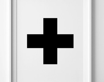 Swiss Cross Plus Sign Printable Poster Black and White