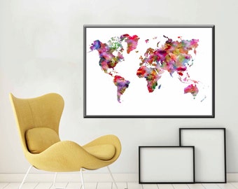 World Map Poster World Map Print Large World Map Home and