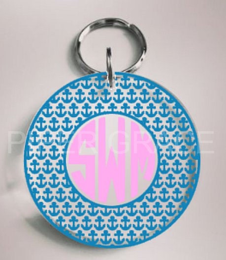 Keychain with Anchor Circle Outline and Monogram
