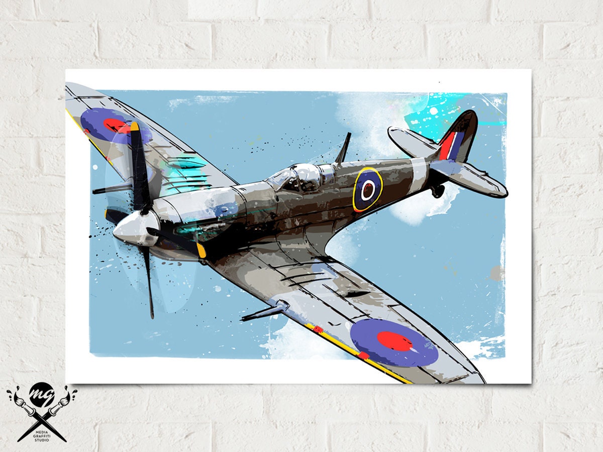 British Supermarine Spitfire Airplane Art vintage WWII