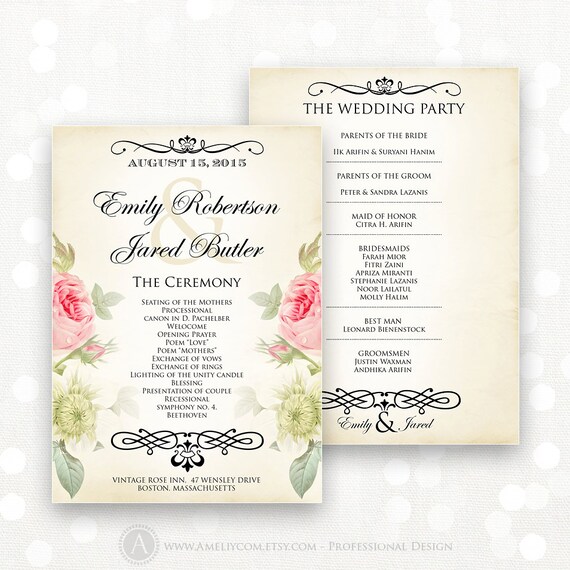 Printable Wedding Programs EDITABLE Template Instant