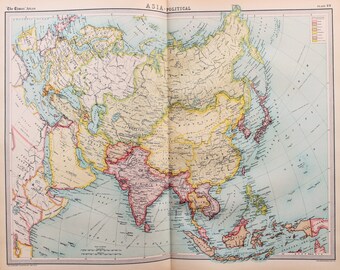 Vintage asia map | Etsy