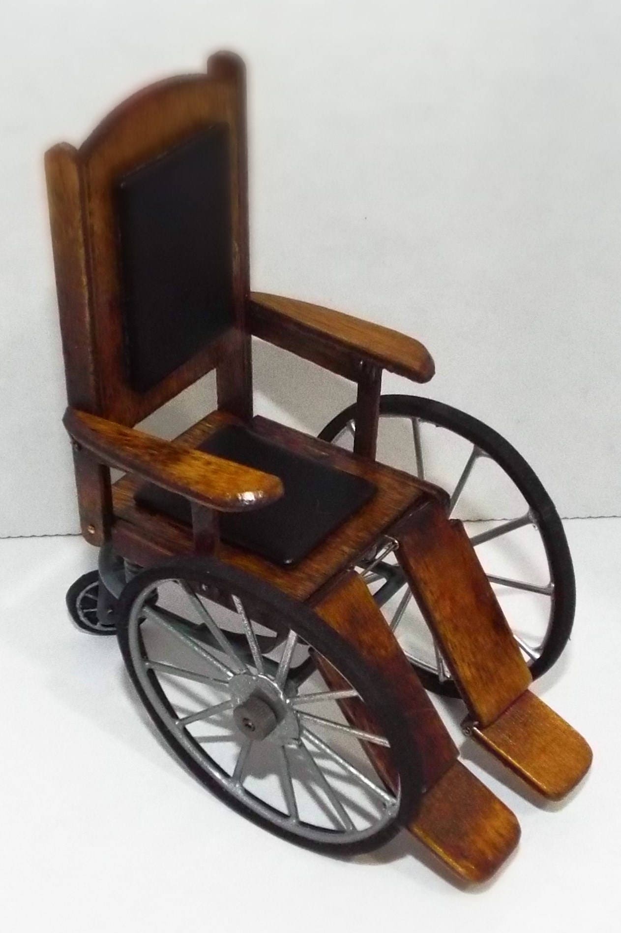 Dollhouse miniature handcrafted Old fashioned wheelchair wood