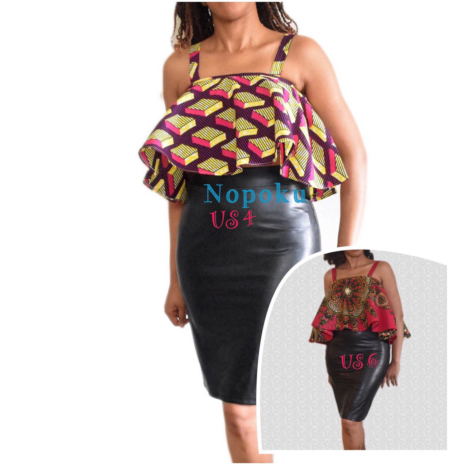 African Print Blouse Ruffle Blouse Ankara Top Party Blouse