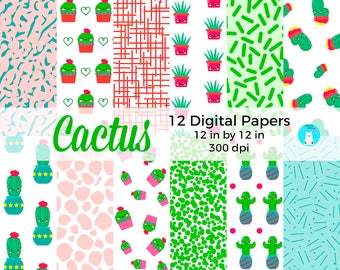 Cactus digital paper | Etsy