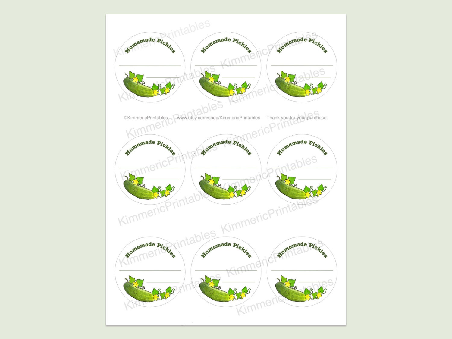 Printable HOMEMADE PICKLES Canning Labels, Hang Tags, Mason Jars, Lids ...