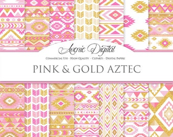 Colorful Aztec Digital Paper. Scrapbook Backgrounds. Bright