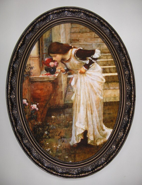 JOHN WILLIAM WATERHOUSE Art print on canvas in oval frame