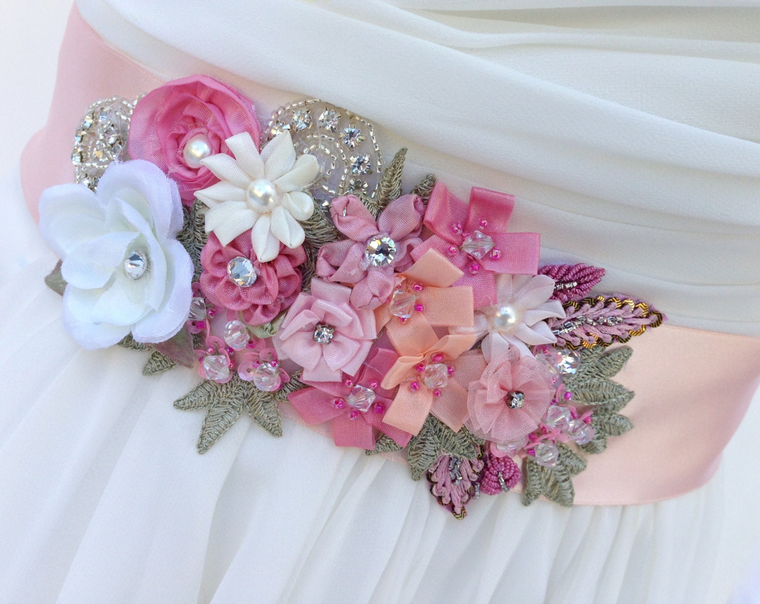 Bridal Sash Wedding Sash In Blush Pink Ivory Rose And Peach