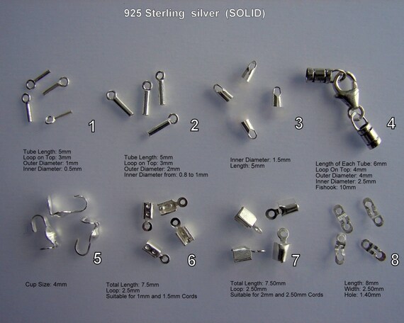 925 Sterling Silver Cord Ends End Tubes & End Tubes with