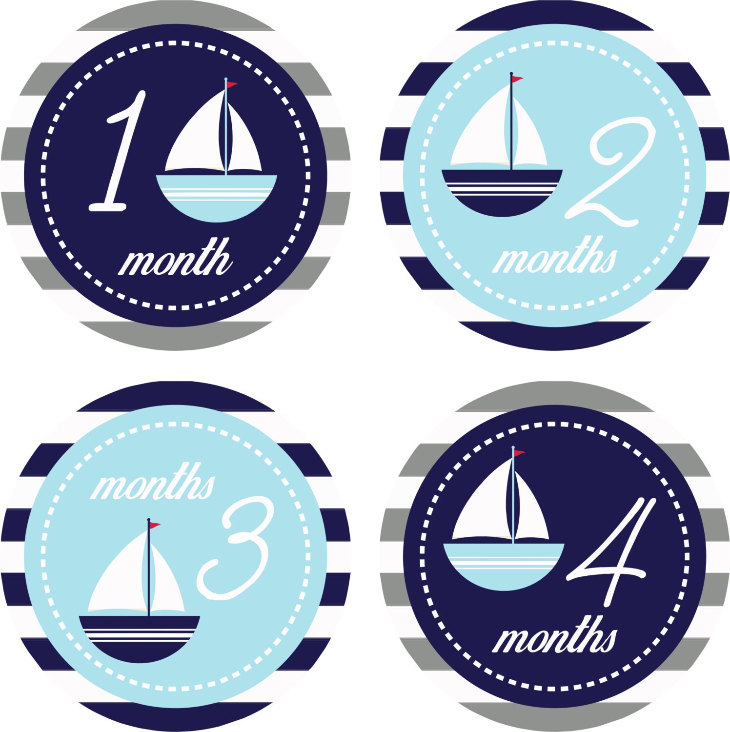 Baby Monthly Stickers Milestone Baby Boy Nautical Sailboat