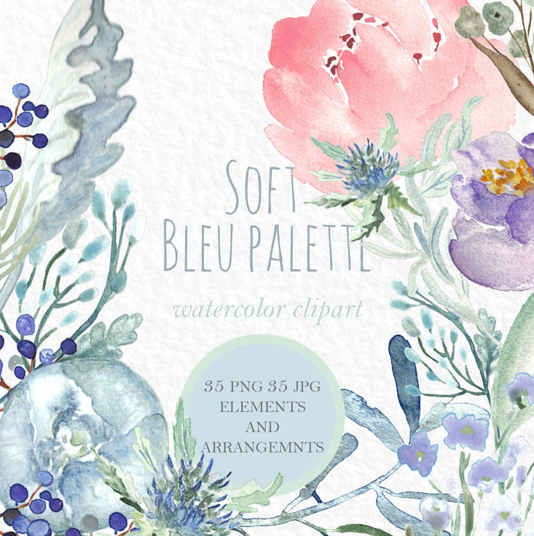 Soft blue palette Digital clip art. pale blue wreath and