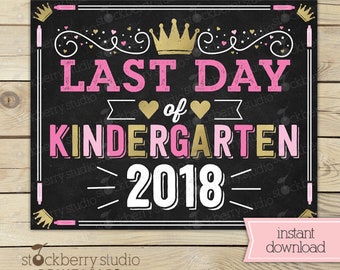 Girl Last Day of 3 year old Preschool Sign Last Day of