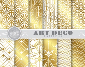 ART DECO Digital Paper: Black & White Gold Art Deco Great