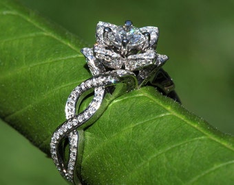 Gorgeous UNIQUE Flower Rose Diamond Engagement Ring EGL