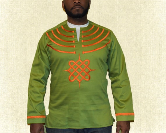 Green tunics Mens' embroidery shirtsAfrican print